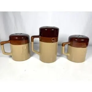 Kitchen | Vintage Ceramic Salt Pepper Cheese Shaker Set Brown Tan Drip ...